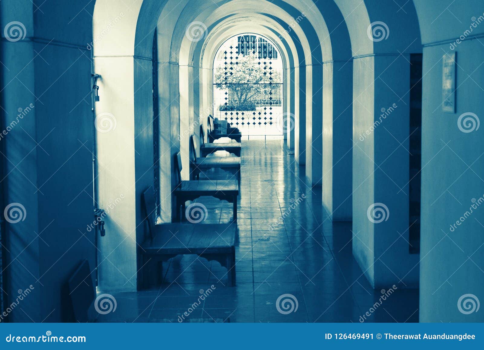 Inside the Building, There is a Table and a Rounded Structure. Stock ...