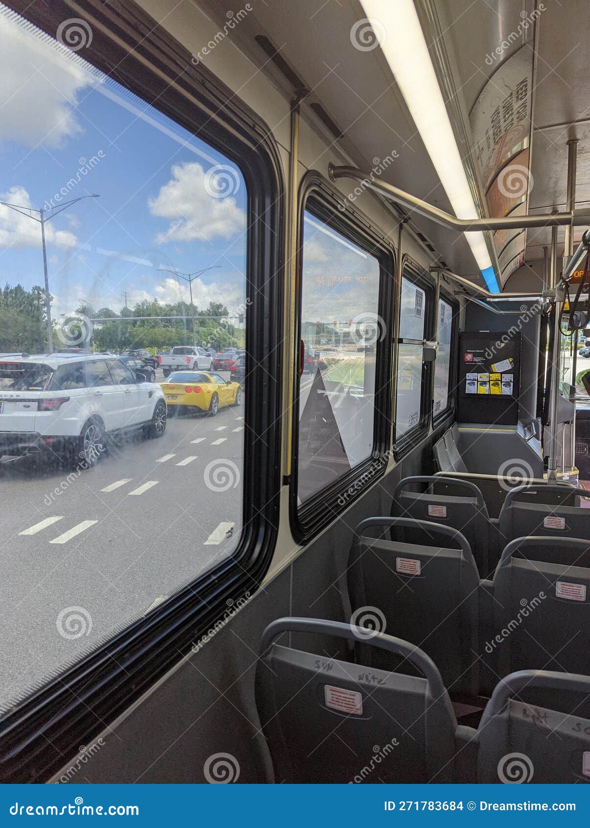 Inside of a Bus Public Transportation View Out Window Stock Photo ...