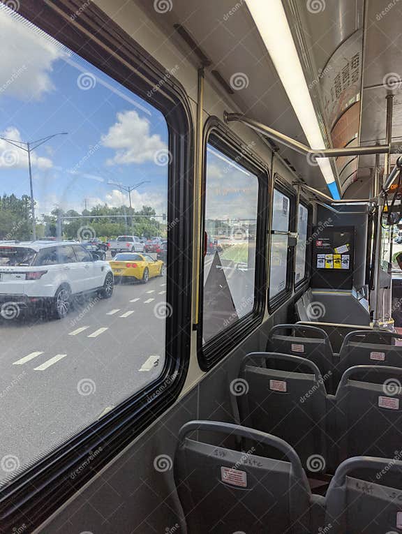 Inside of a Bus Public Transportation View Out Window Stock Photo ...