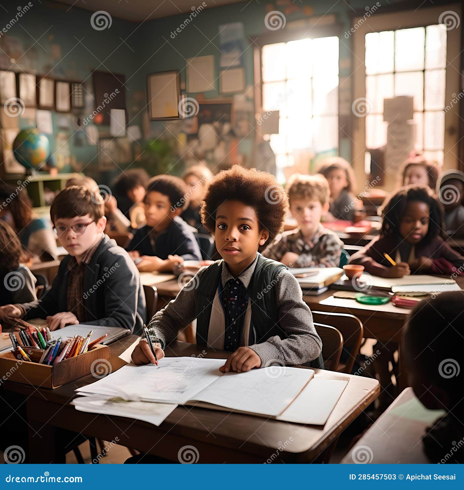 Inside a Bustling Classroom with Desks Neatly Arranged Stock ...