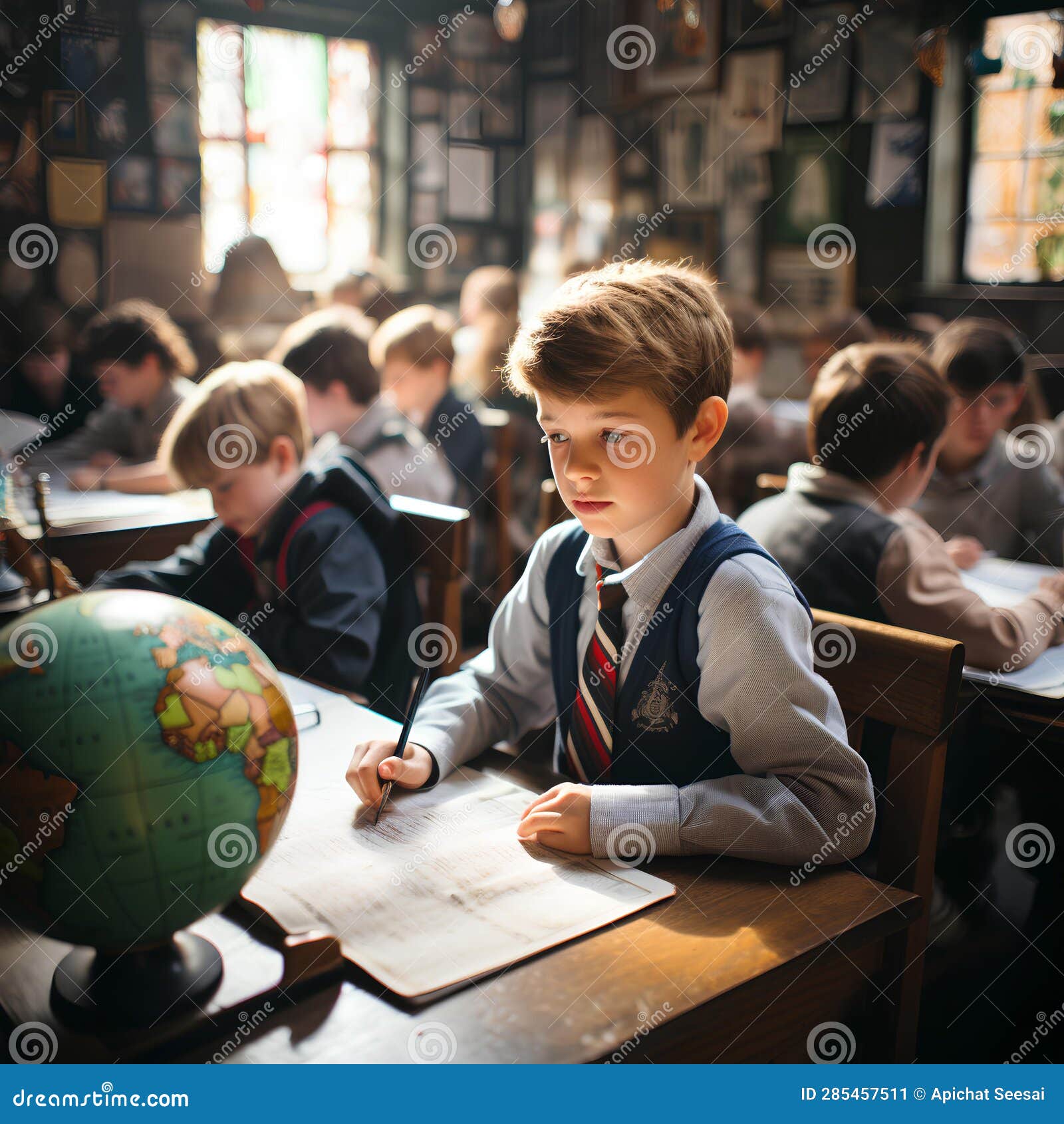 Inside a Bustling Classroom with Desks Neatly Arranged Stock ...