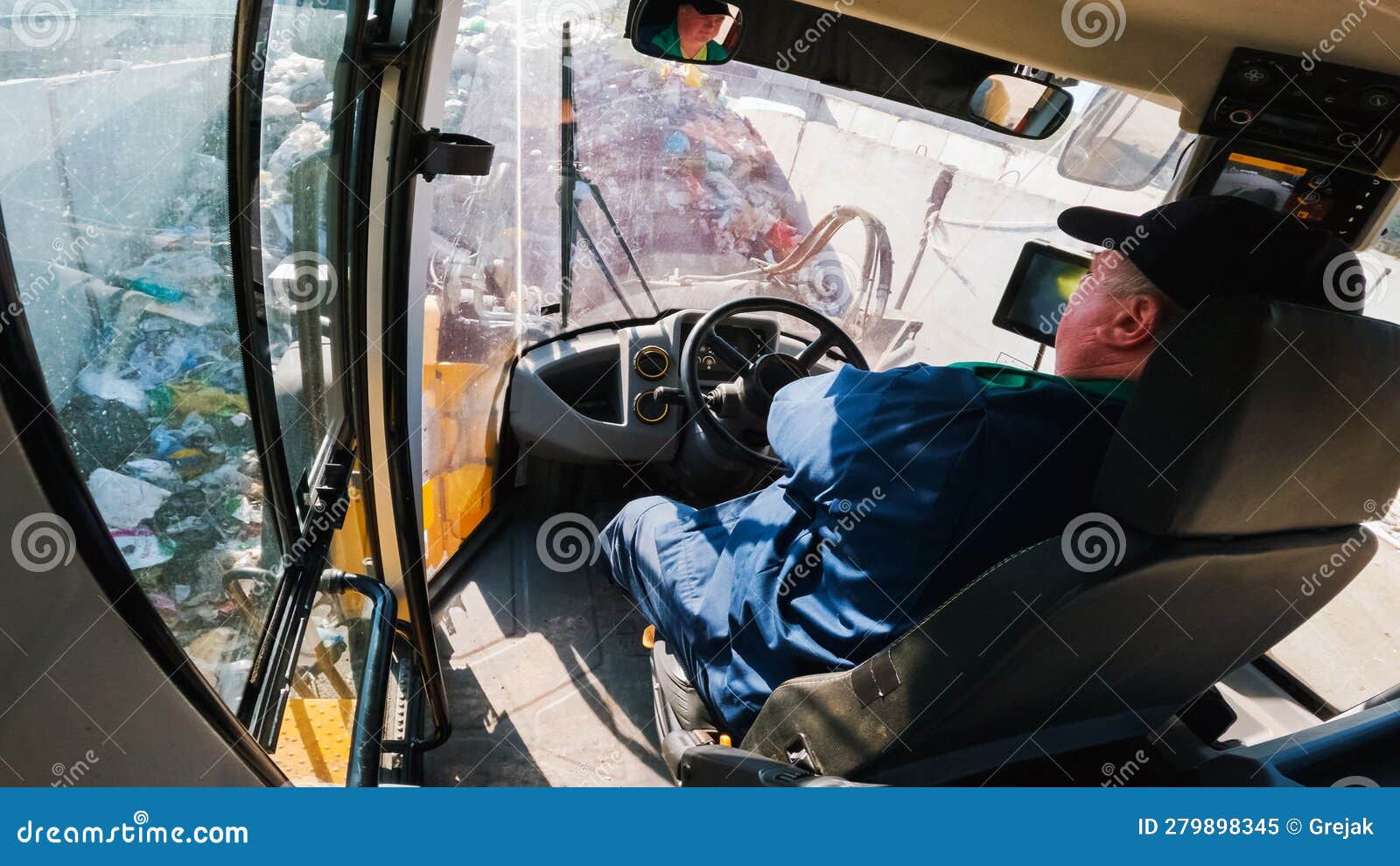 Inside Cab View of a Man Driving a Front Loader, Fast Motion Stock ...