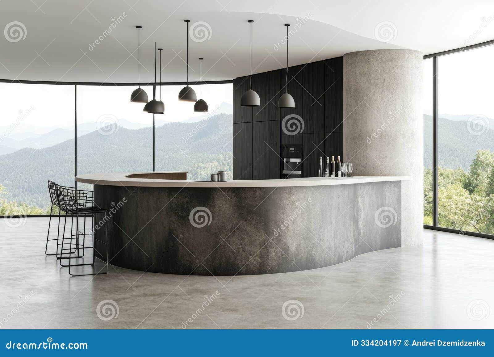 Inside a Cafeteria with Beige Walls and a Bar Counter with Dining Space ...
