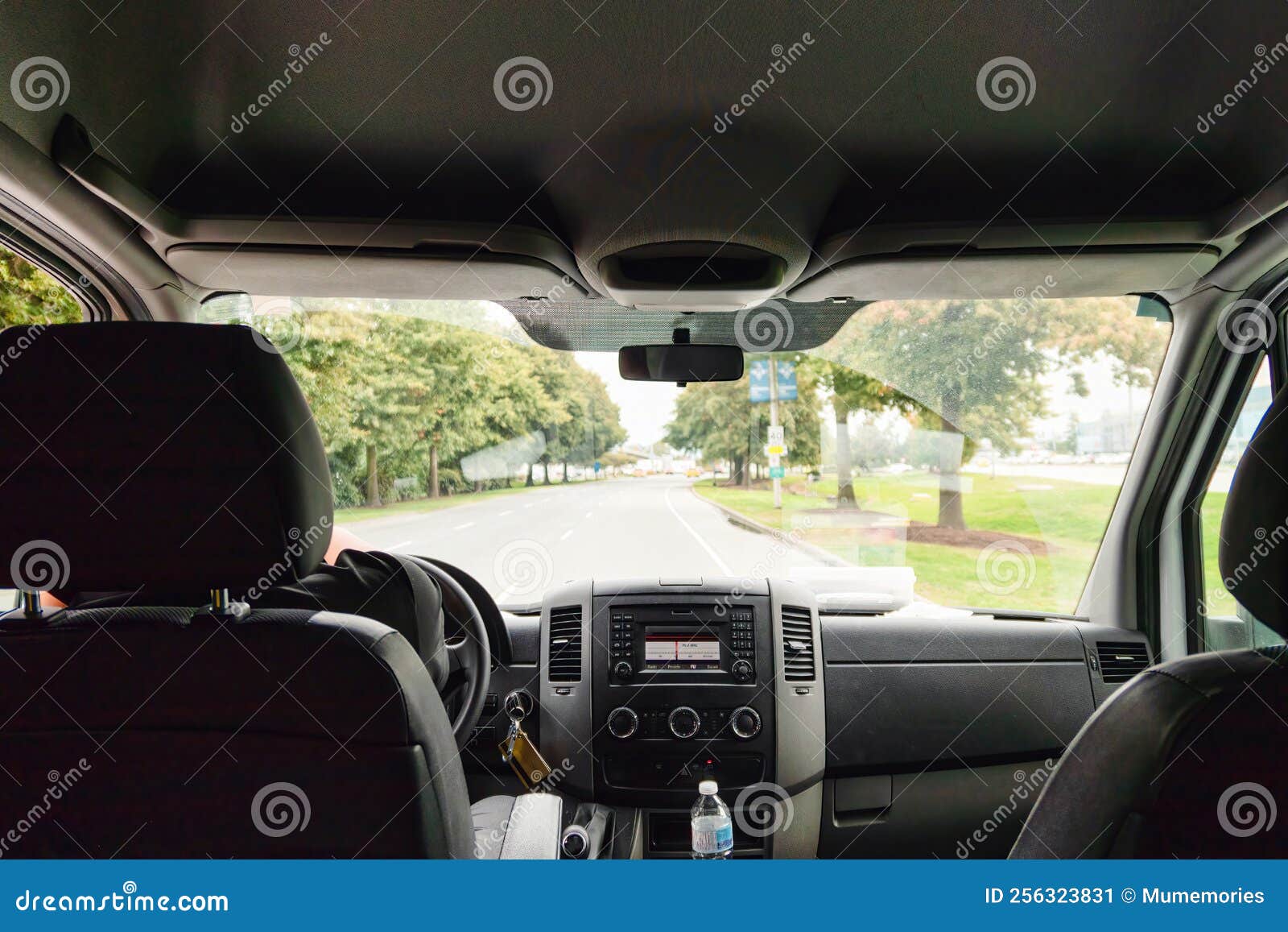 Inside of Car with Display Panel and Windscreen on the Road Stock Image ...