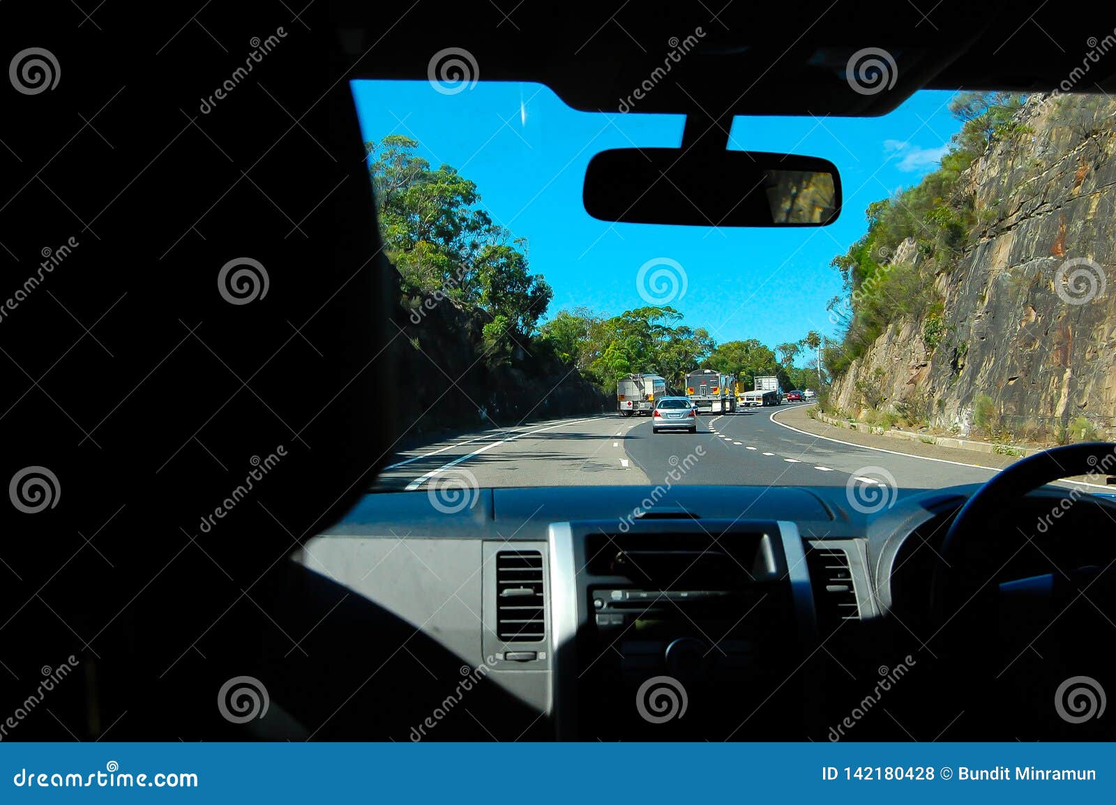 The Inside a Car with Driver View Showing a Long Road Trip. Stock Photo ...
