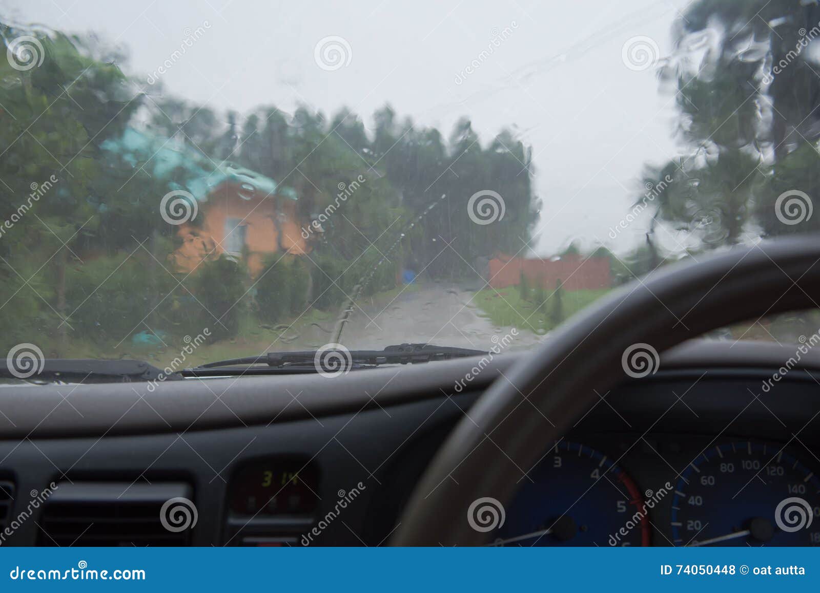 Inside the Car. Driving on the Road during the Rain Stock Photo - Image ...
