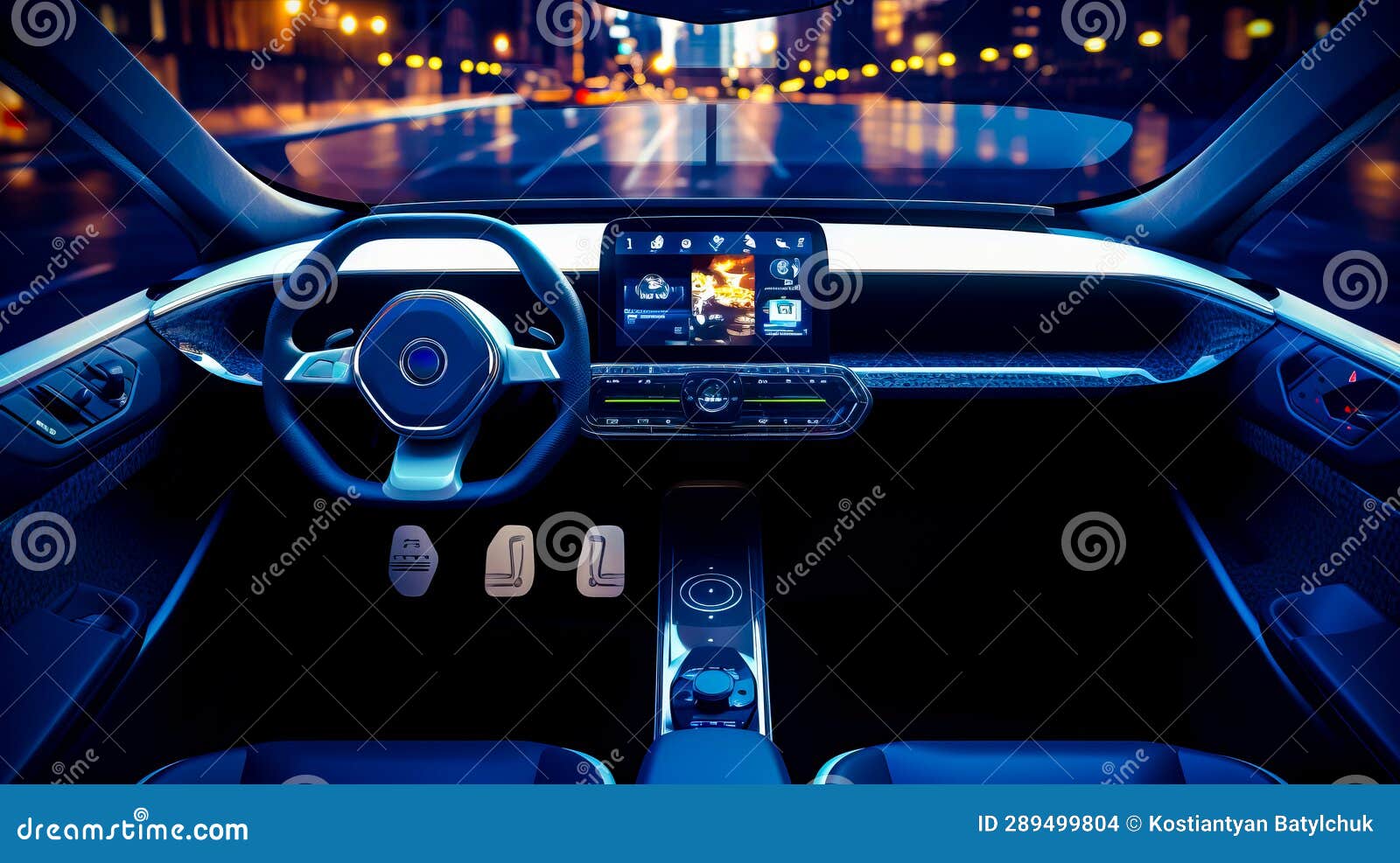 The Inside of Car with Steering Wheel, Dashboard, and Display Screen ...