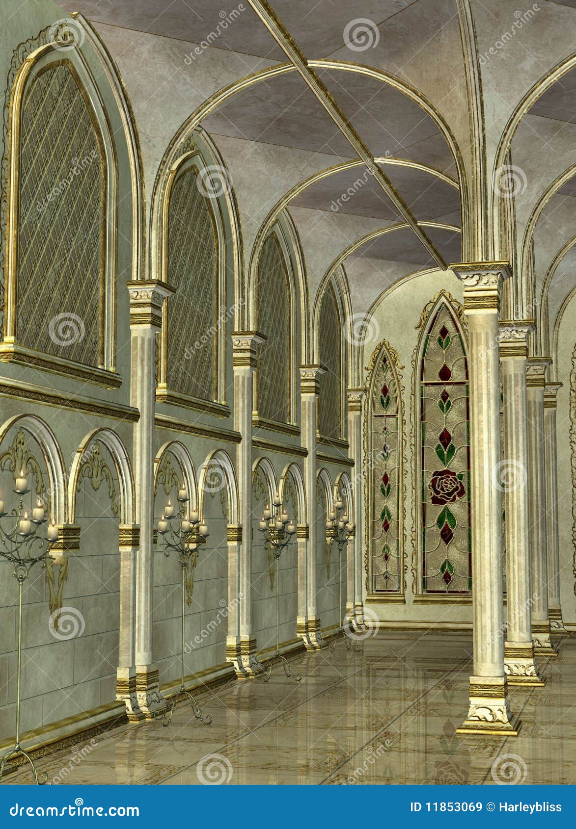 Inside The Old Cathedral, The Gothic Architecture Illuminates The Altar ...