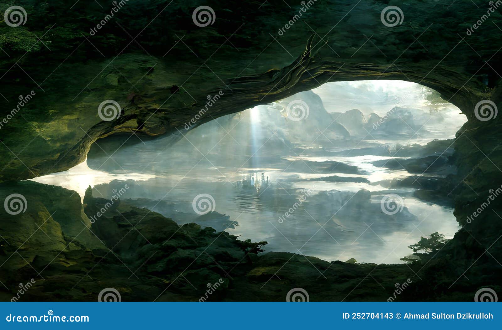 Inside Cave with Calm Water Stock Illustration - Illustration of cave ...