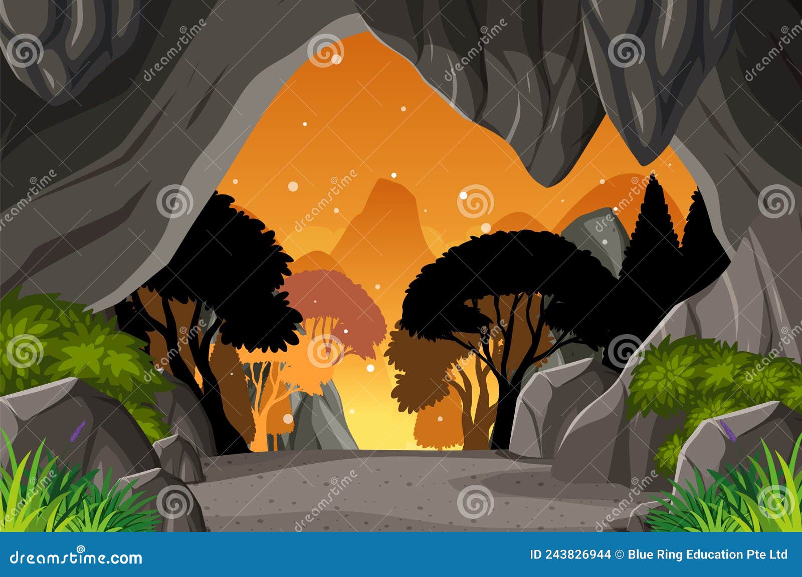 Inside Cave Landscape in Cartoon Style Stock Vector - Illustration of ...