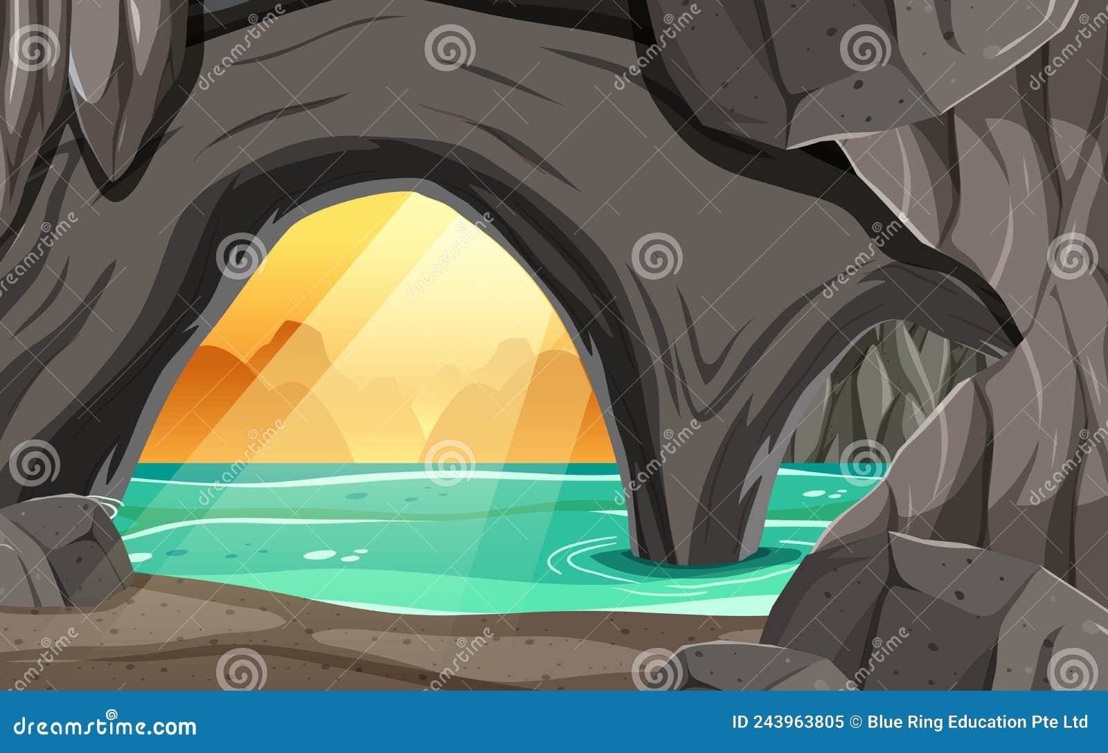 Inside Cave Landscape in Cartoon Style Stock Vector - Illustration of ...