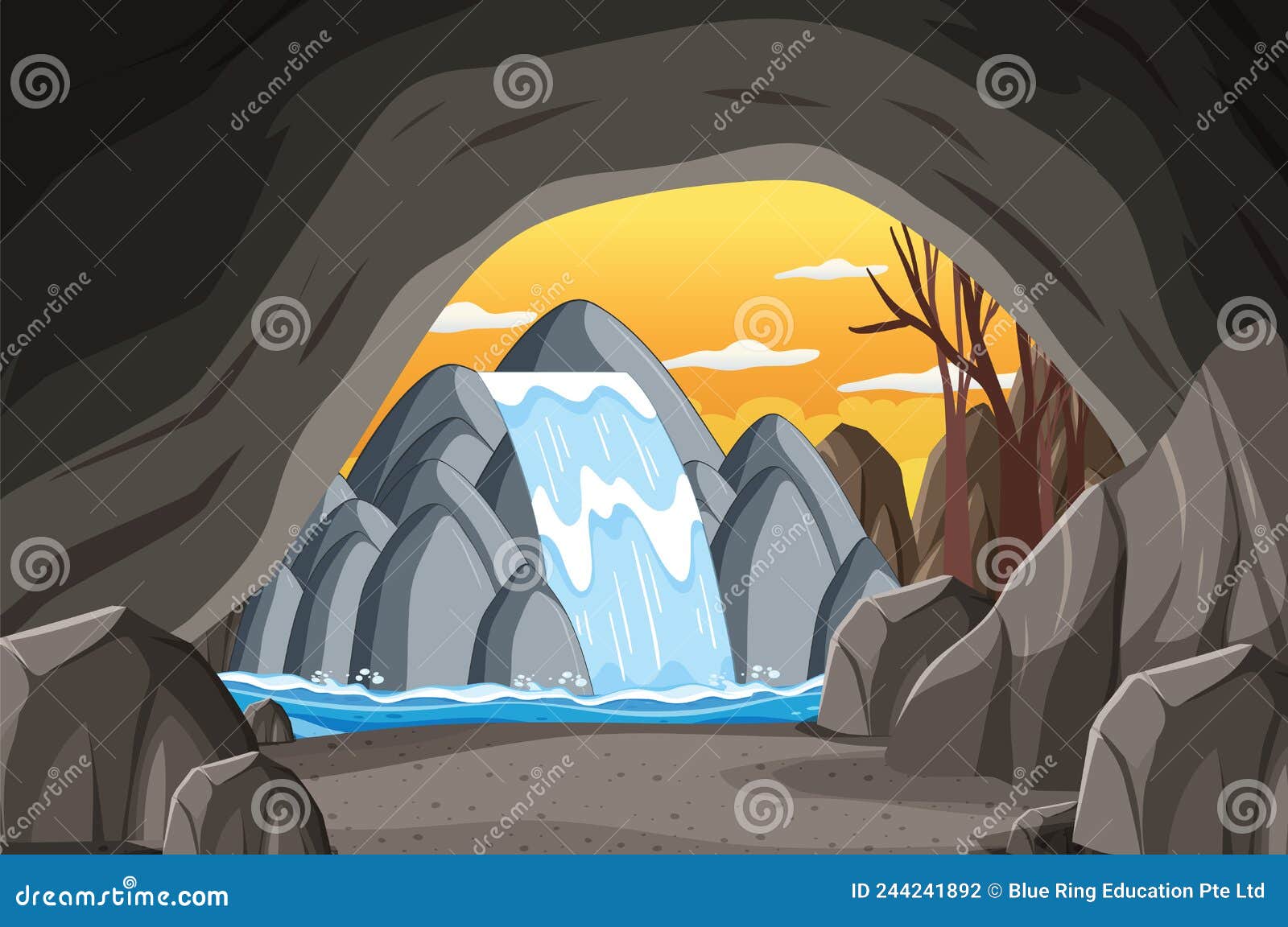 Inside Cave Landscape in Cartoon Style Stock Vector - Illustration of ...