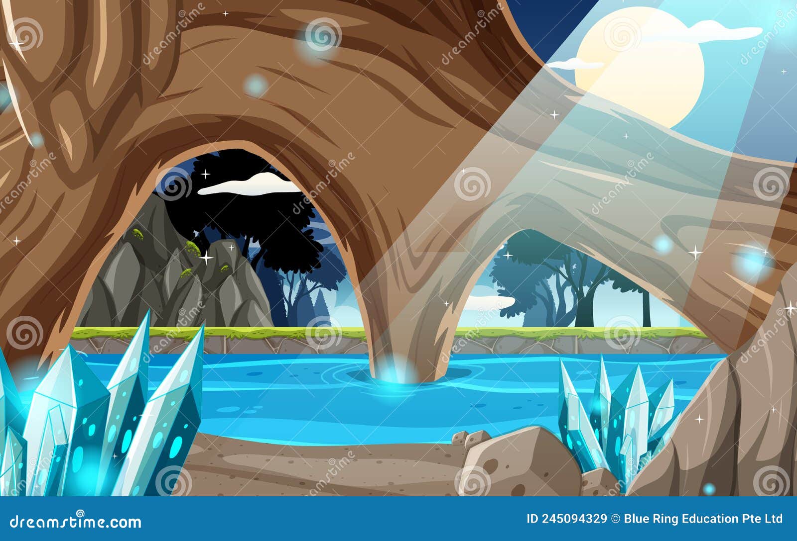 Inside Cave Landscape in Cartoon Style Stock Vector - Illustration of ...