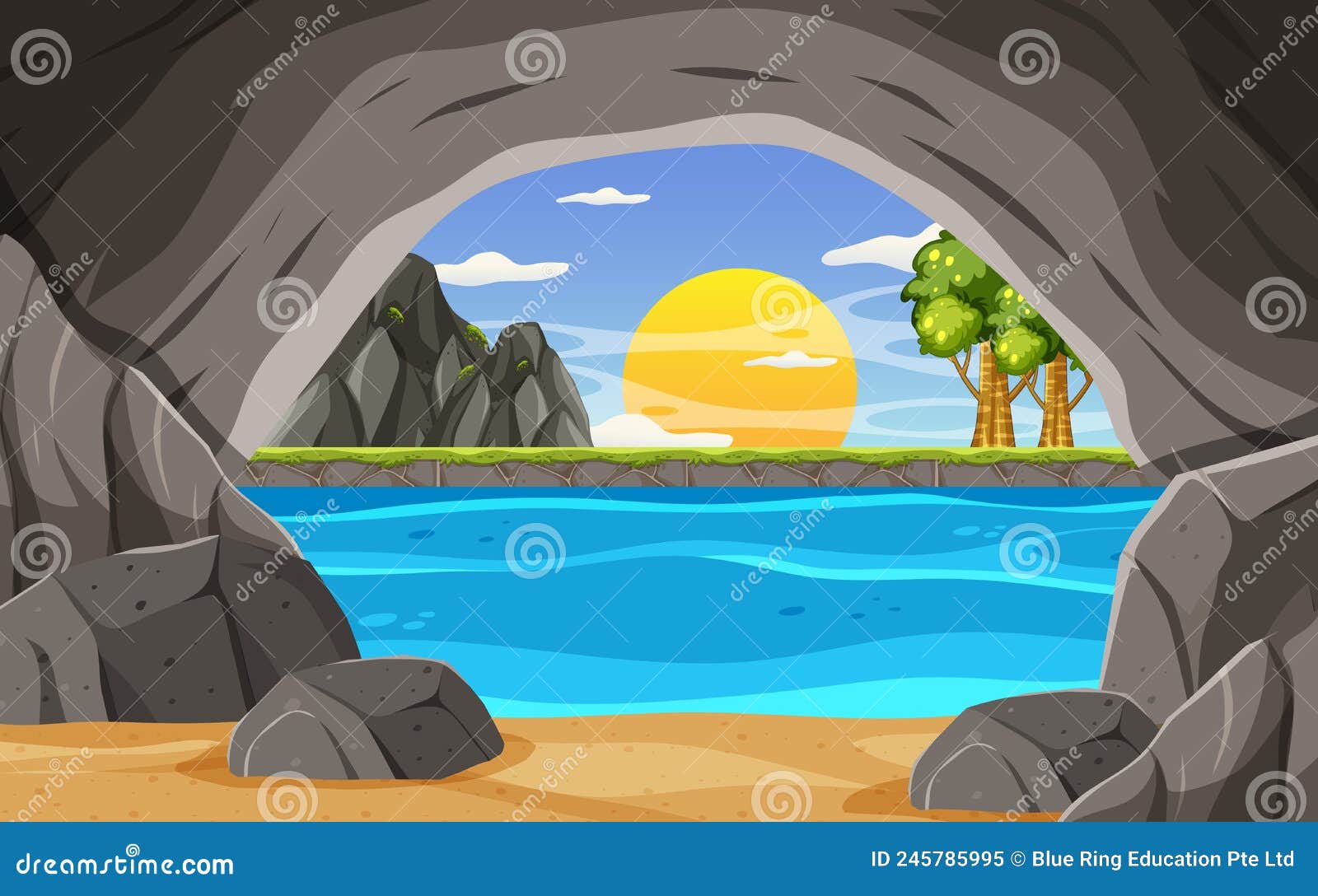 Inside Cave Landscape in Cartoon Style Stock Vector - Illustration of ...