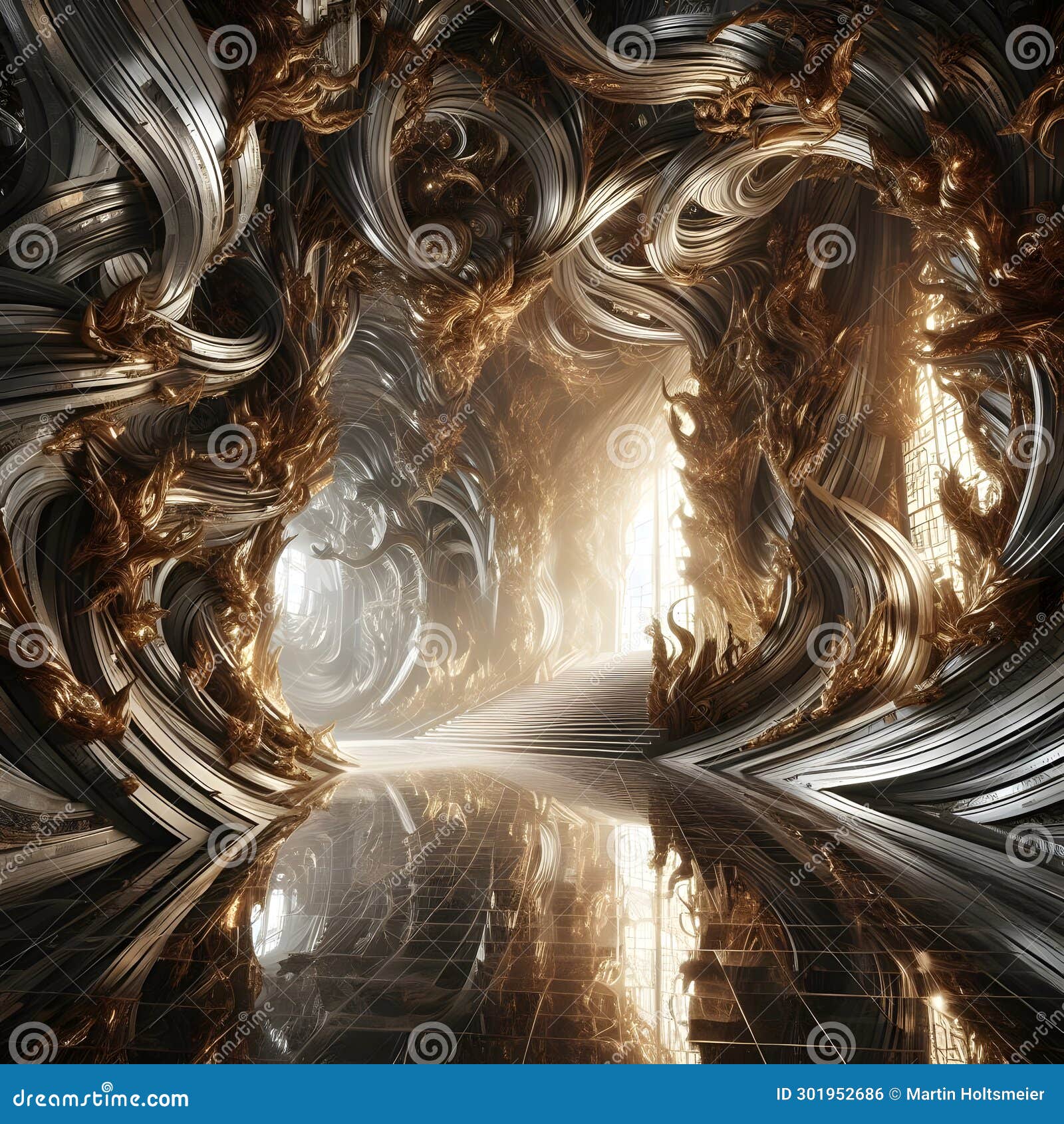 Inside Cave Made of Marble, Gold, Quartz with Water Reflection Stock ...