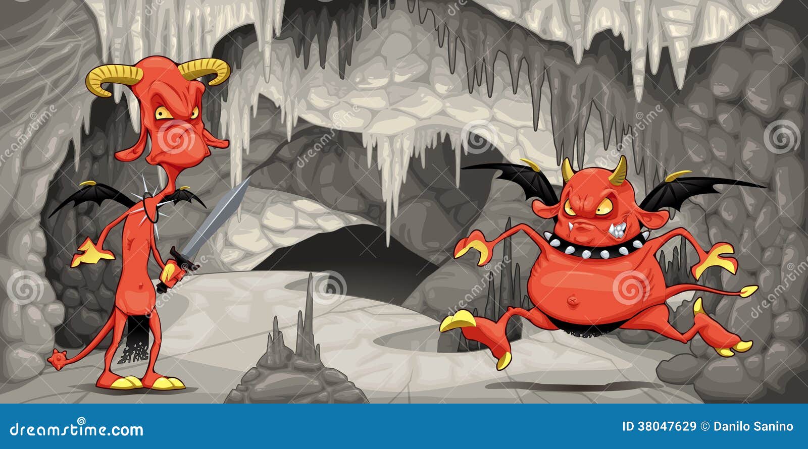 Funny Red Devils With Horns And Tails Set, Demon Positive Cartoon ...