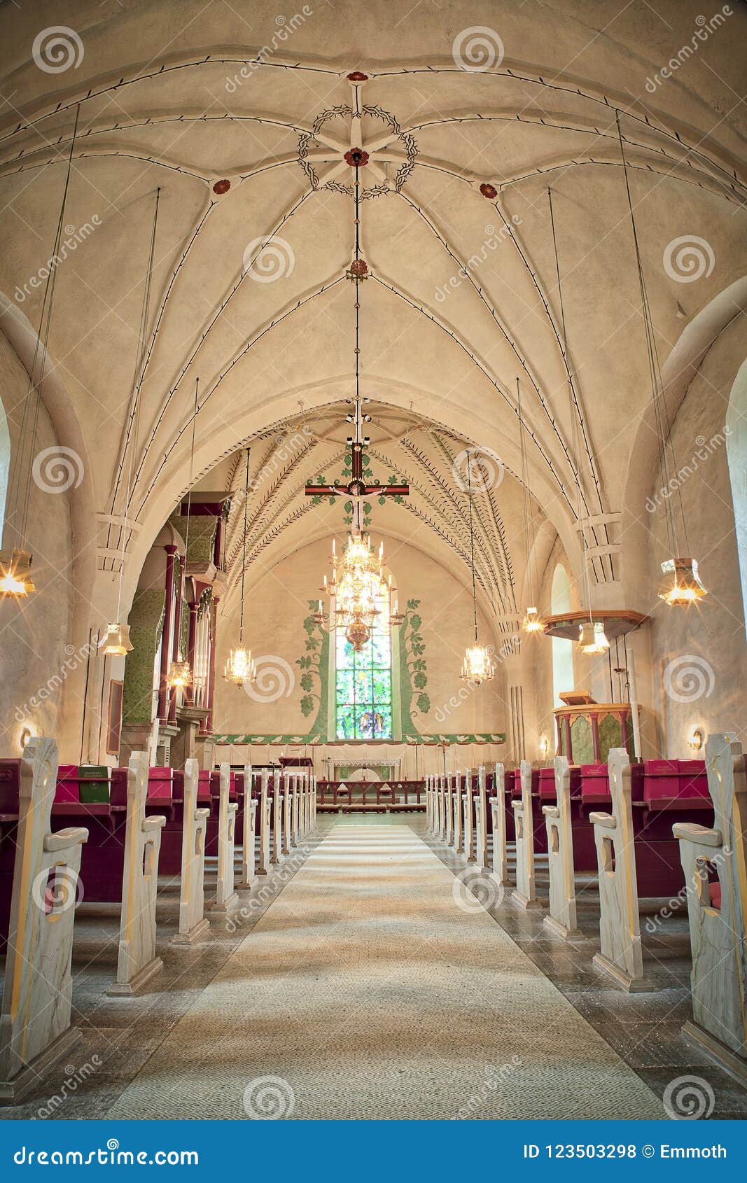 Inside Church with Rows of Benches Editorial Stock Photo - Image of ...