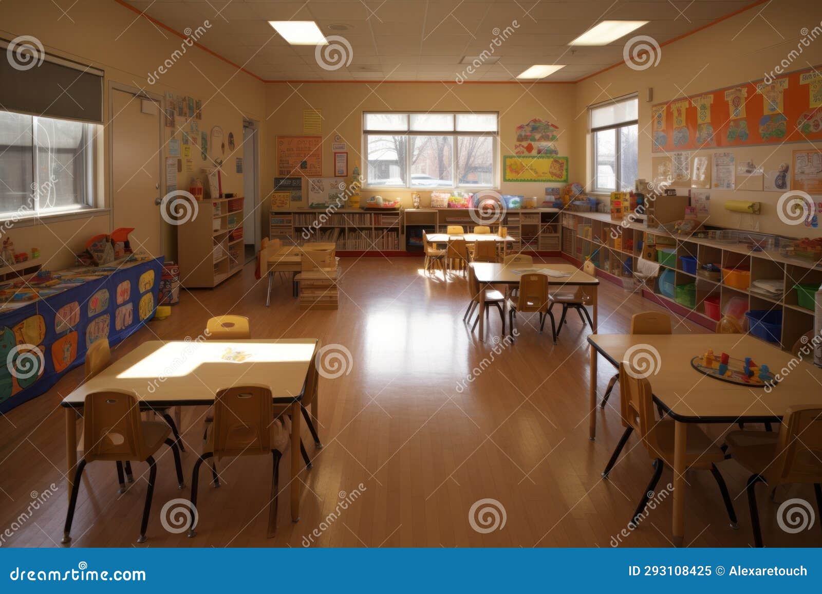 Inside a Classroom with Chairs, Benches and Toys on Tables Stock Image ...