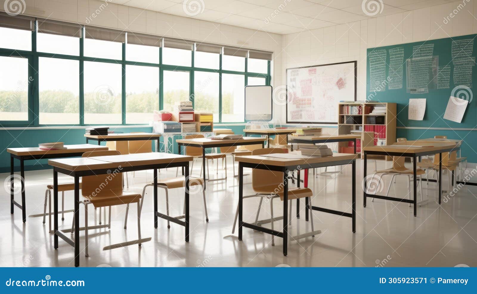 Inside a Classroom, Where Desks Stand in Orderly Rows, Awaiting ...