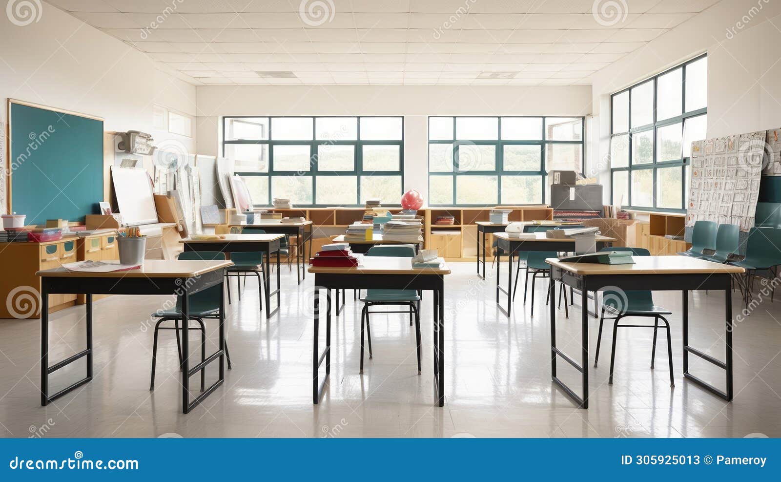 Inside a Classroom, Where Desks Stand in Orderly Rows, Awaiting ...