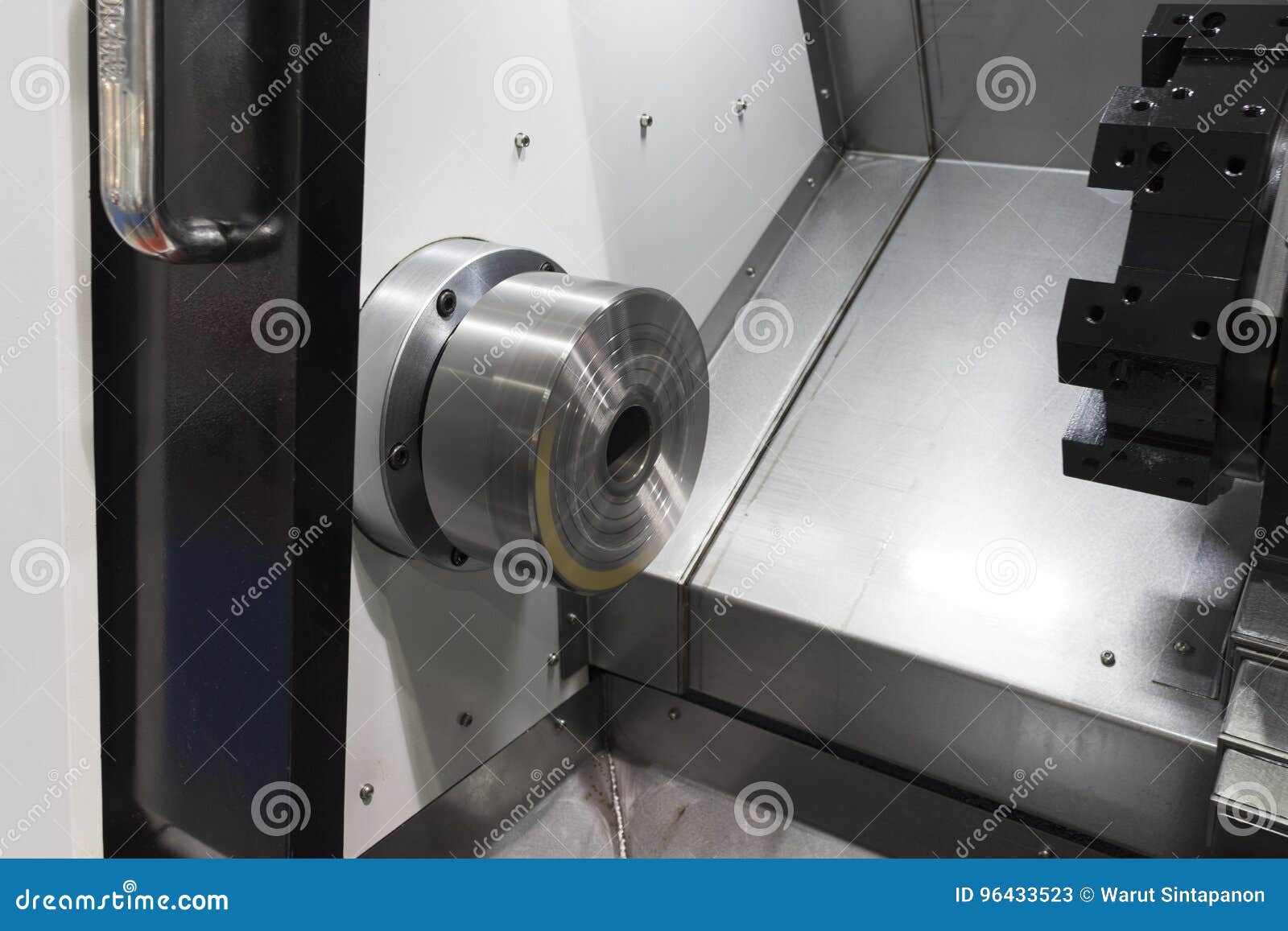 Inside CNC Lathe Machine without Workpice and Tools Stock Image - Image ...