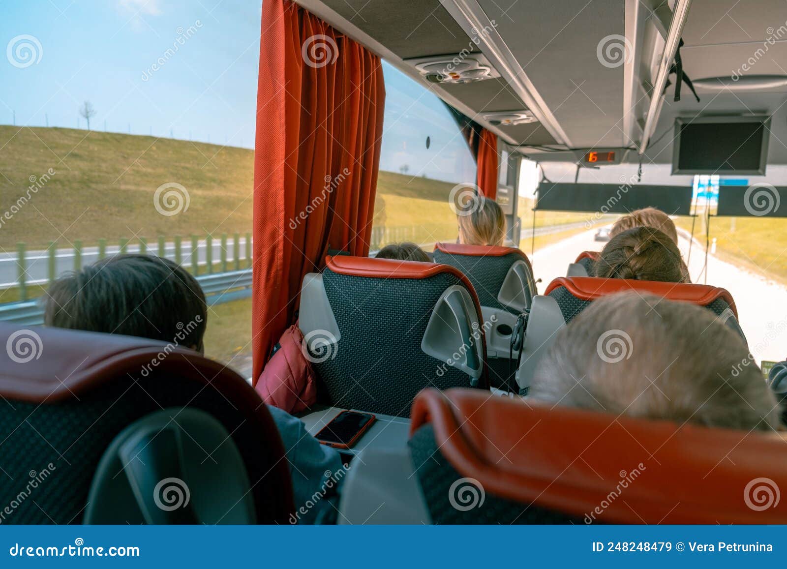 Inside coach bus road trip stock image. Image of concept - 248248479