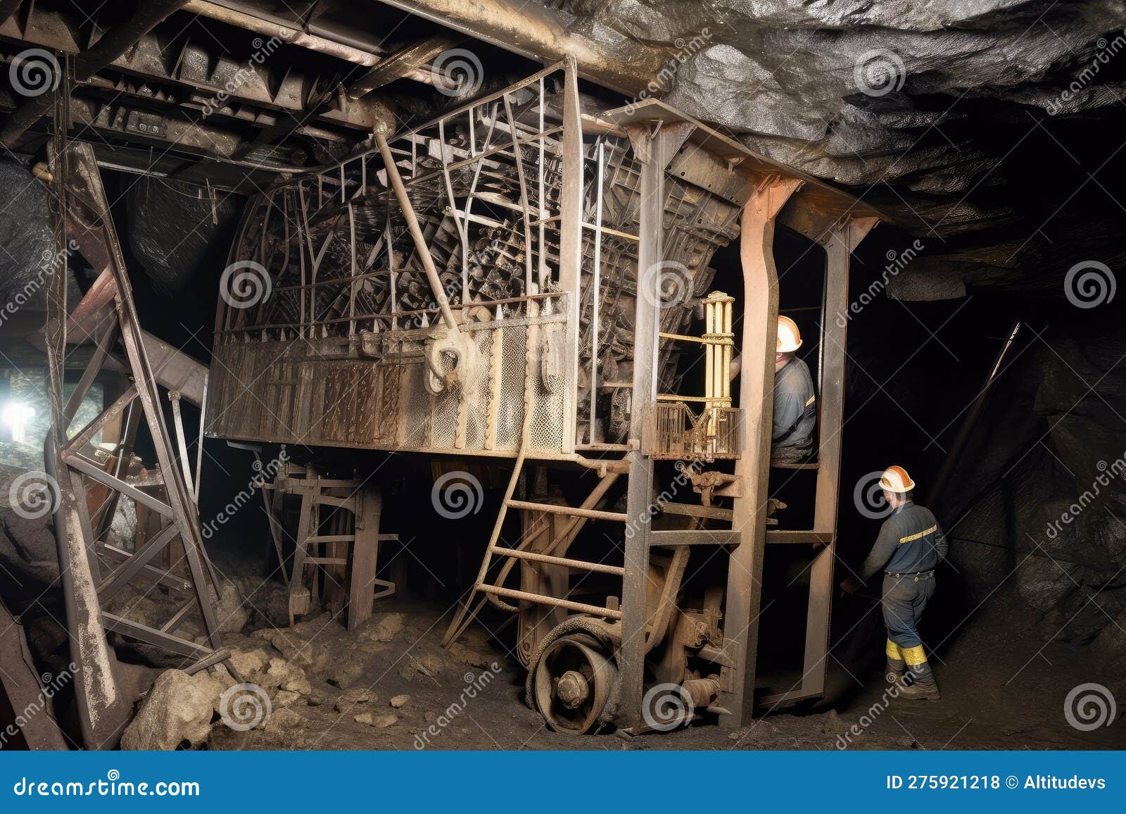Inside a Coal Mine, with Miners Using and Drilling Equipment To Extract ...