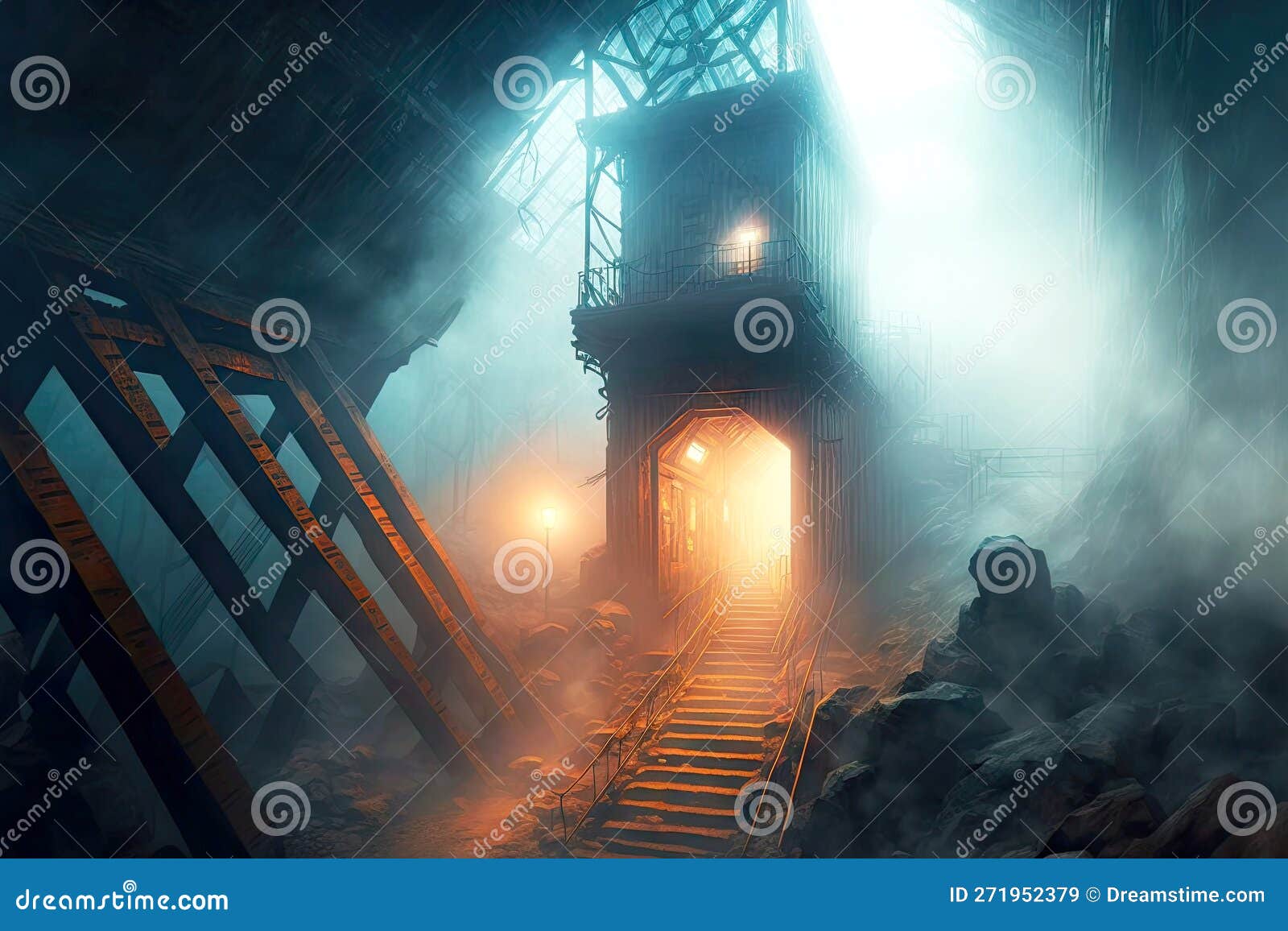 Inside of the Coal Mine Shaft with Fog, Mining Industry Stock ...