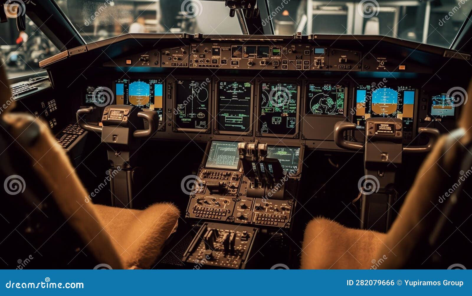 Inside Cockpit Can See Pilots And All Flight Instrument And Equipment ...