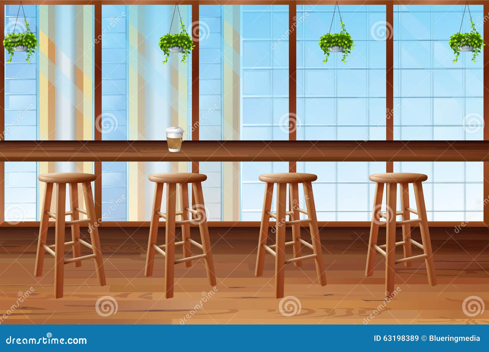 Inside of Coffee Shop with Glass Window Stock Vector - Illustration of ...