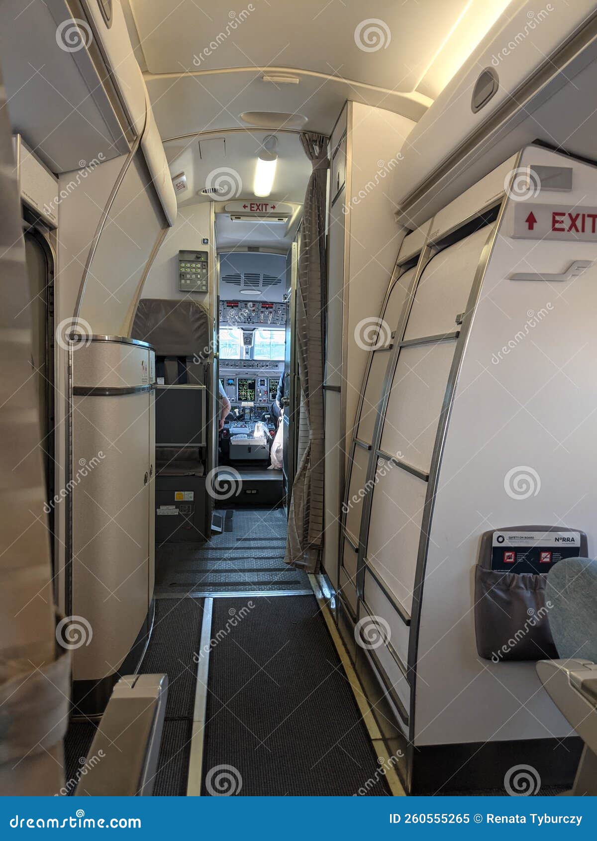 Inside of a Commercial Plane. Front View of the Pilots in a Cockpit and ...