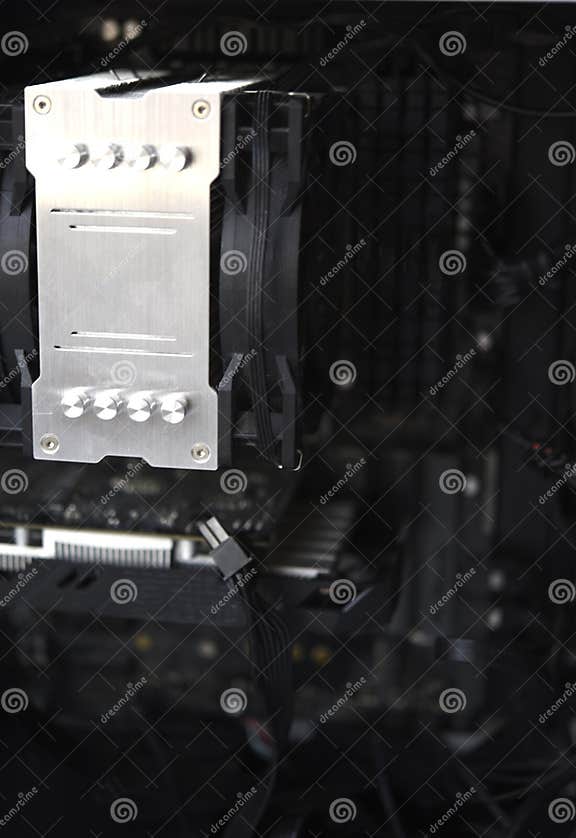 Inside the Computer Case. Processor Radiator and RAM Stock Image ...