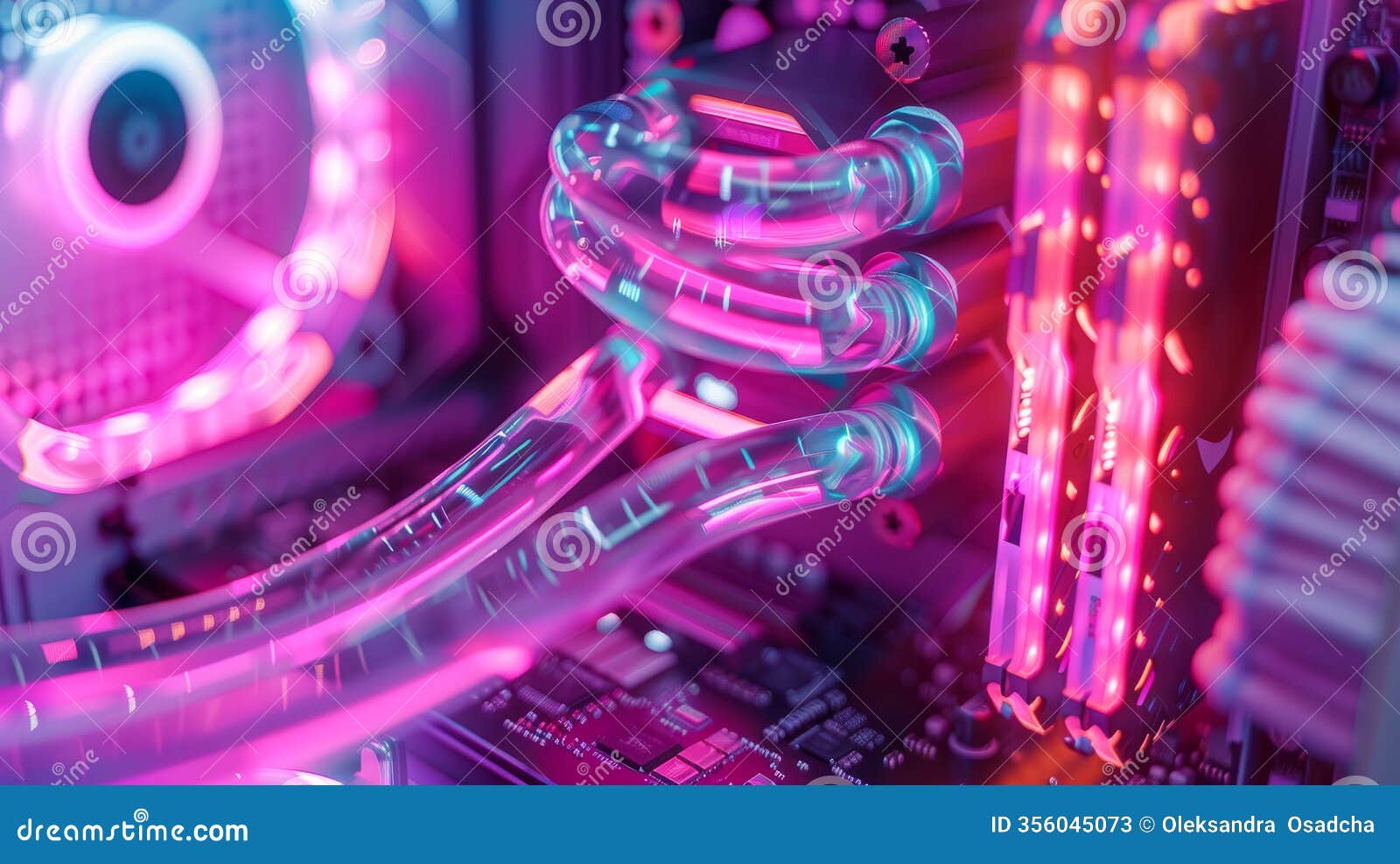Inside of a Computer with Neon Lighting Stock Image - Image of ...
