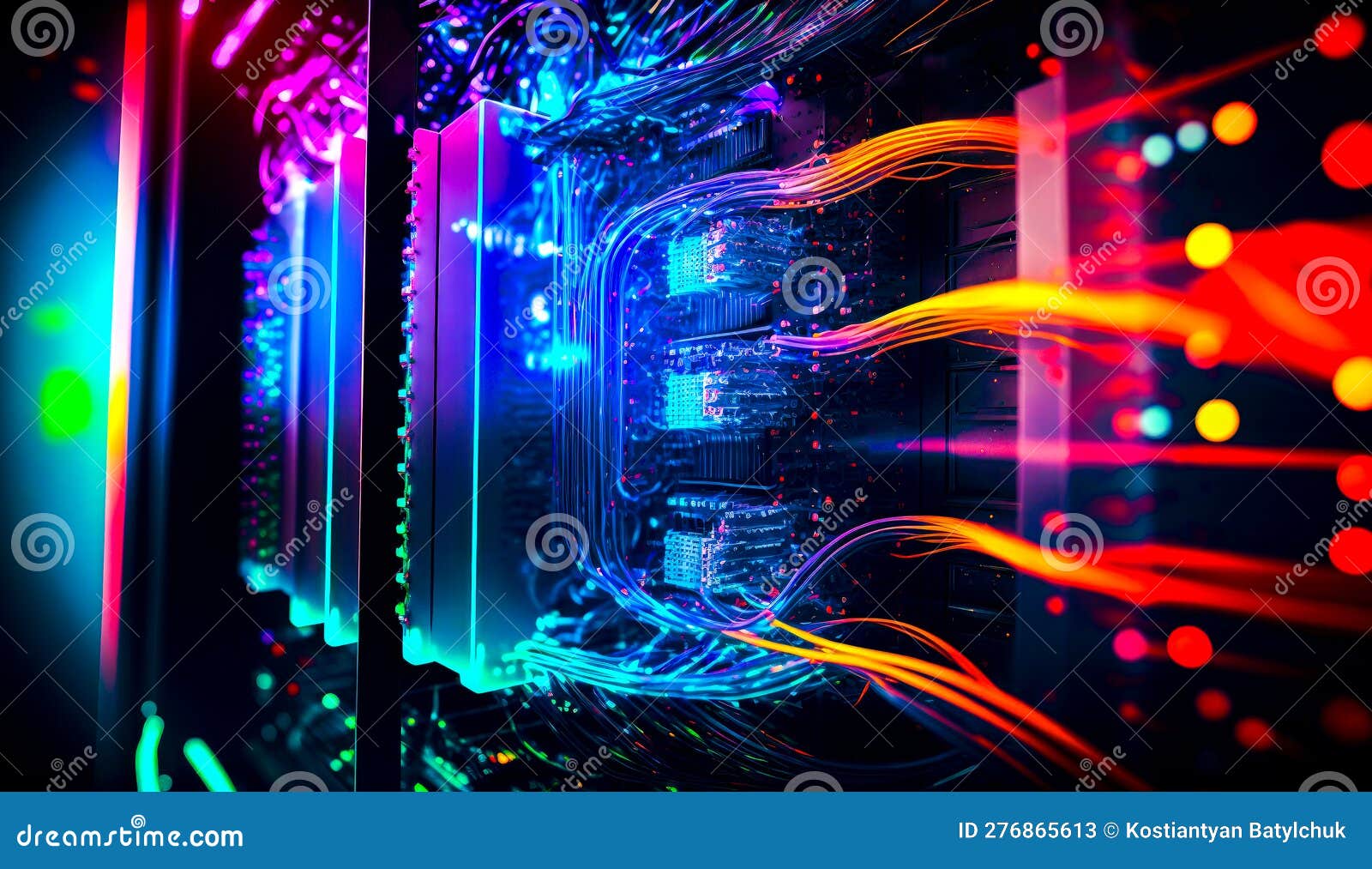 The Inside of Computer Server with Colorful Lights and Wires on it S ...