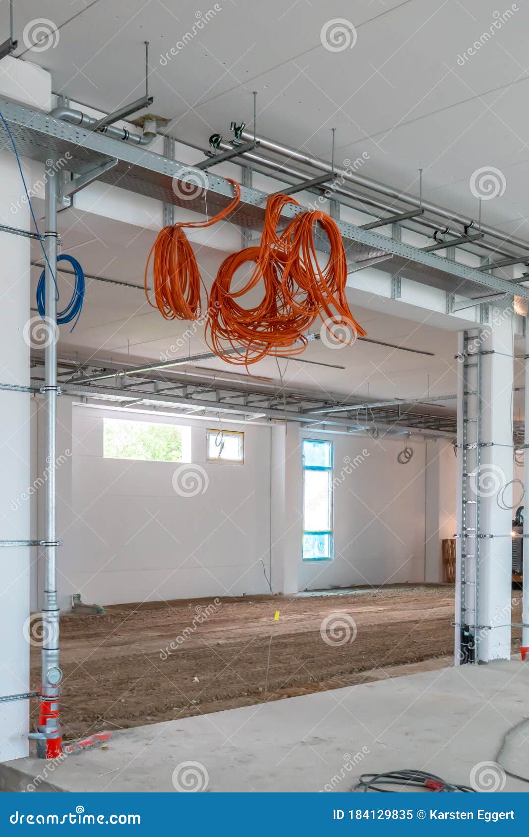 Inside Construction Site Many Cables Hang from the Ceiling Stock Image ...
