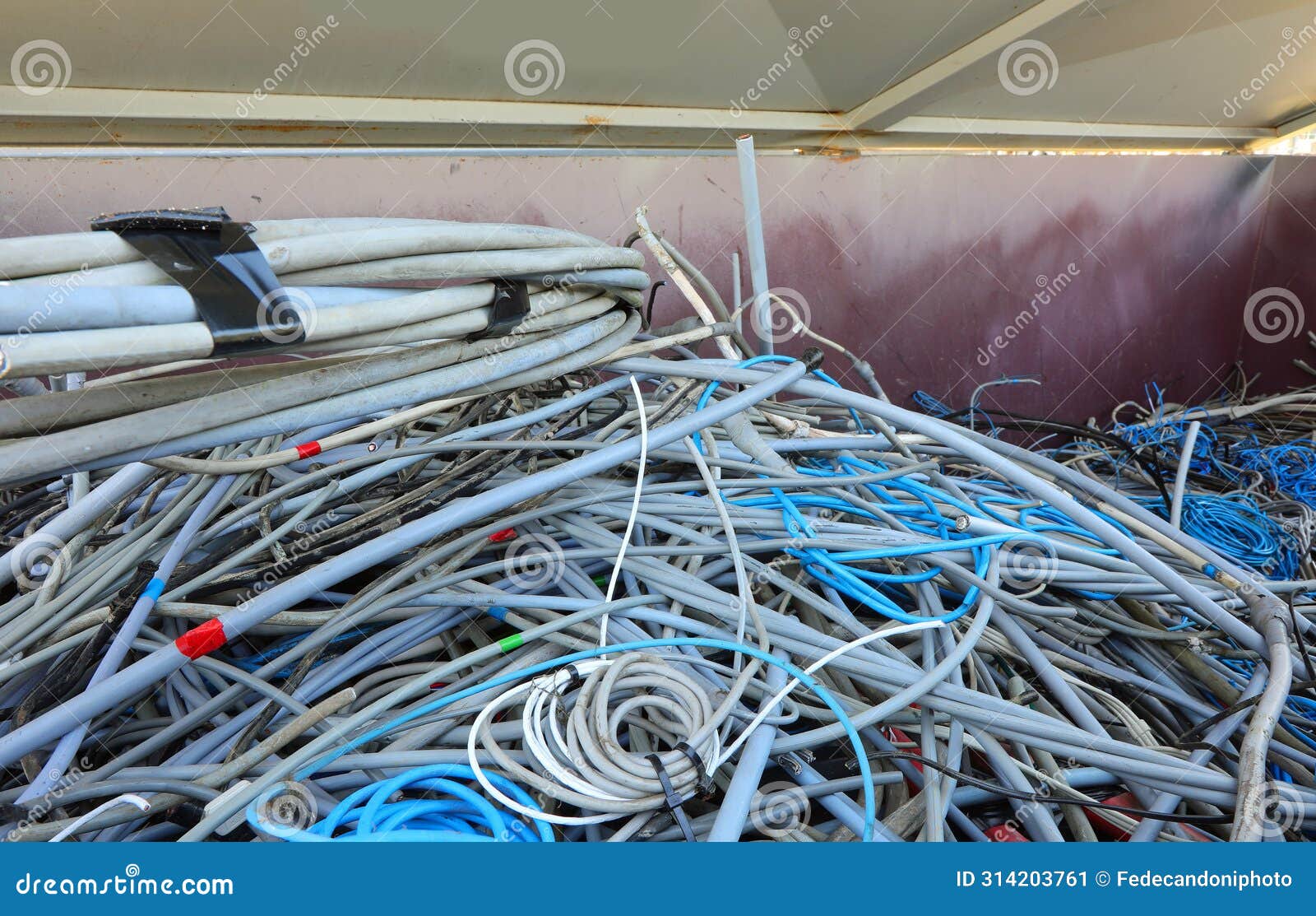 Inside a Container with Bundles of Old Copper and PVC Electrical Cables ...