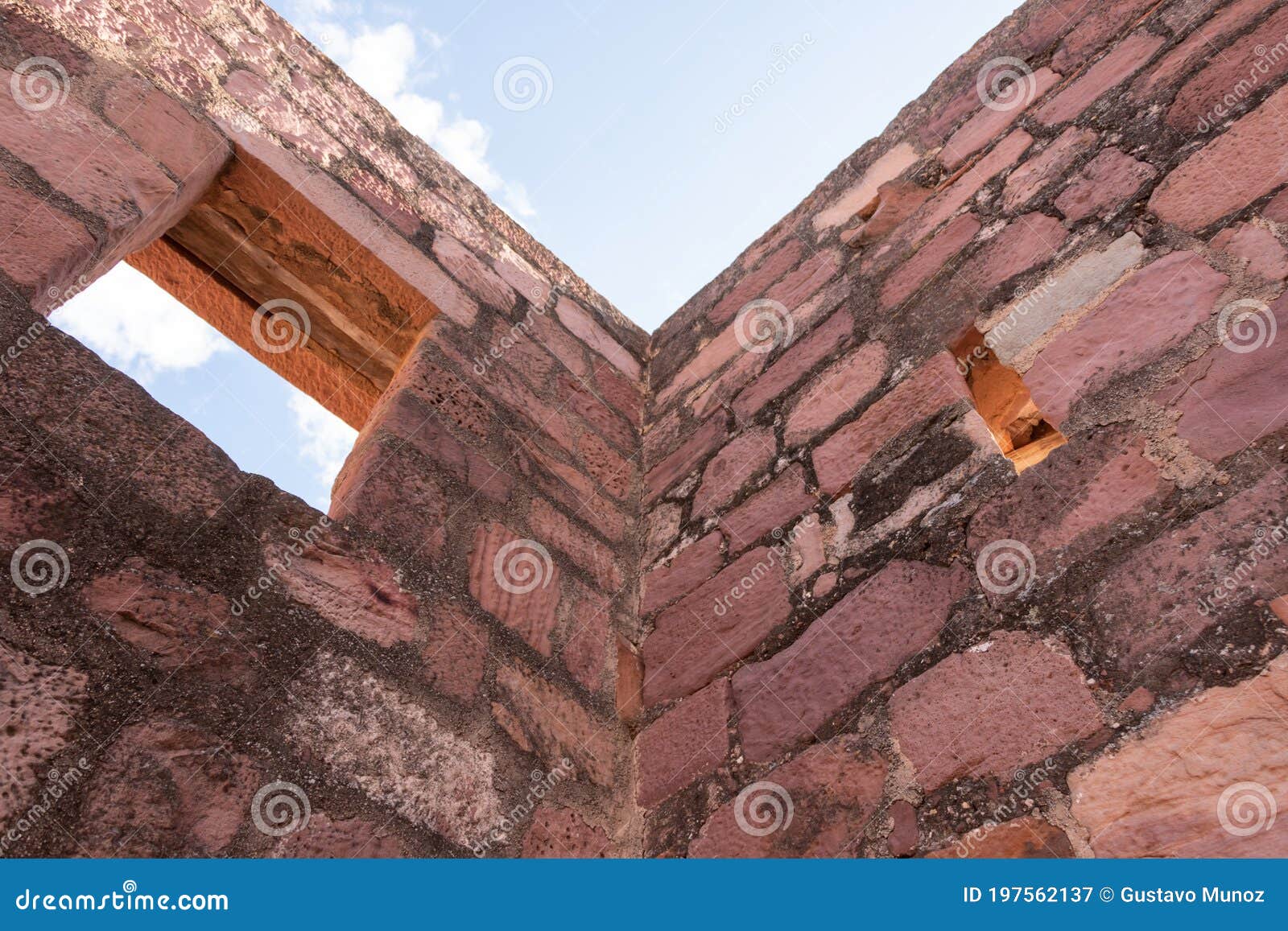 Inside a Corner of a Wall of an Old Castle Made of Stone with Blue Sky ...