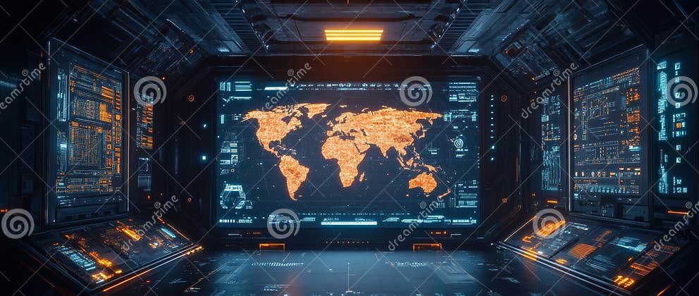 Inside a Cutting-edge Command Center or Spy Base Control Room, Featuring Digital Dashboards and ...