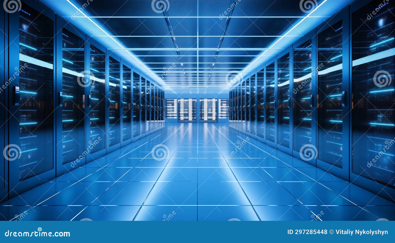 Inside a Data Center stock photo. Image of support, blue - 297285448
