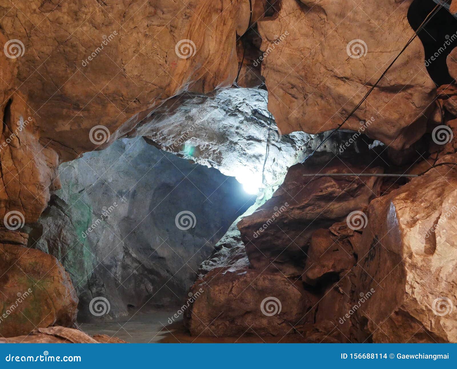 Inside of a Deep Cave with Lighting System on To Provide a Visibility ...