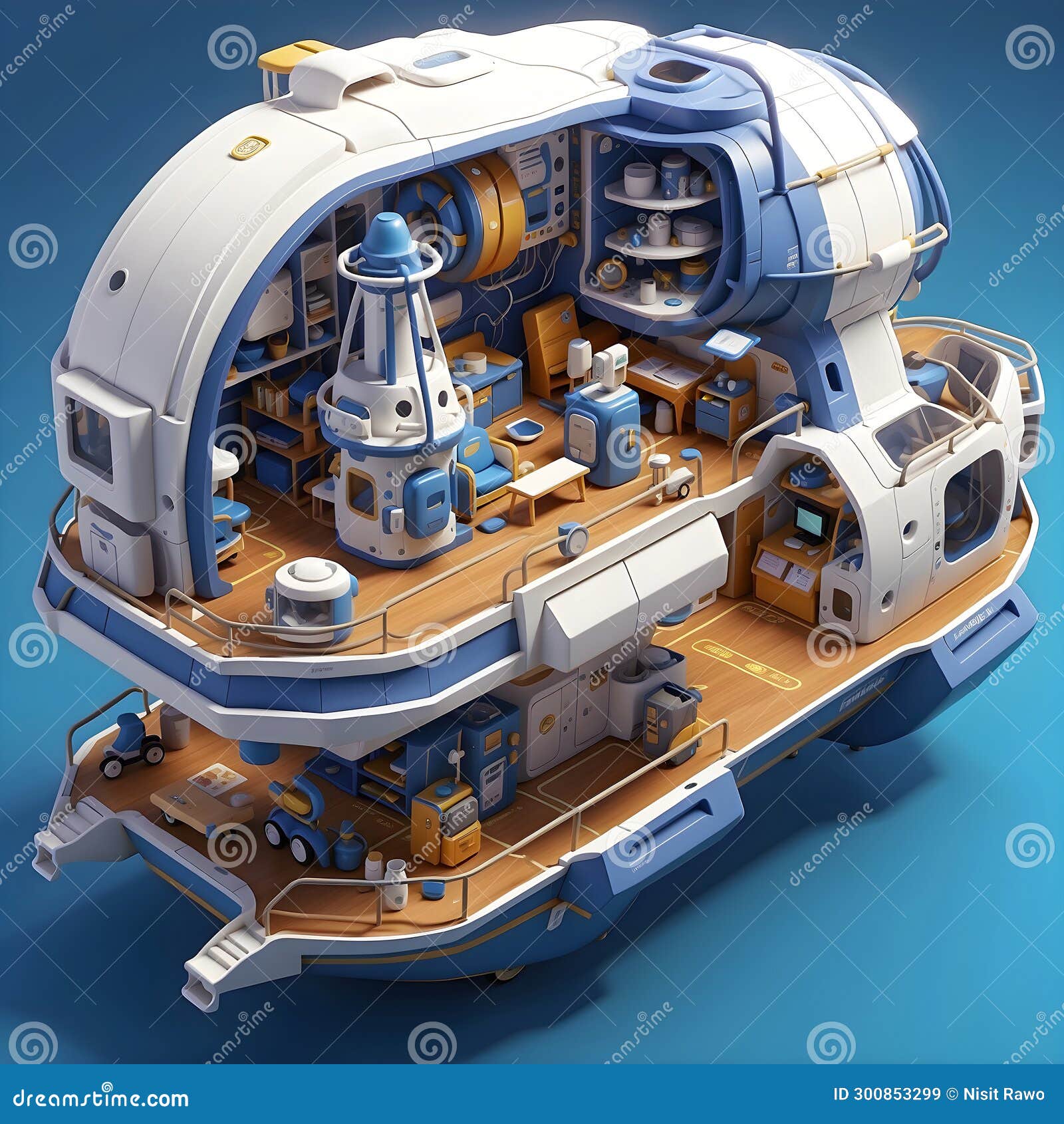 Inside Deep-sea Research Vessel with Cutaway Isometric Low Poly Art 3d ...