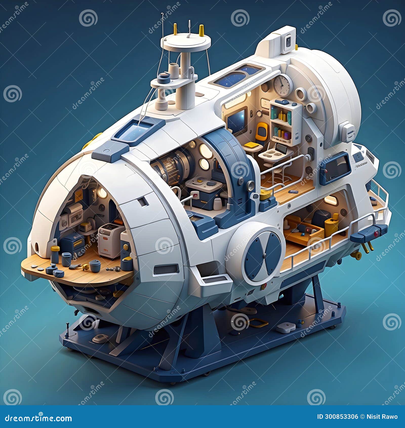 Inside Deep-sea Research Vessel with Cutaway Isometric Low Poly Art 3d ...