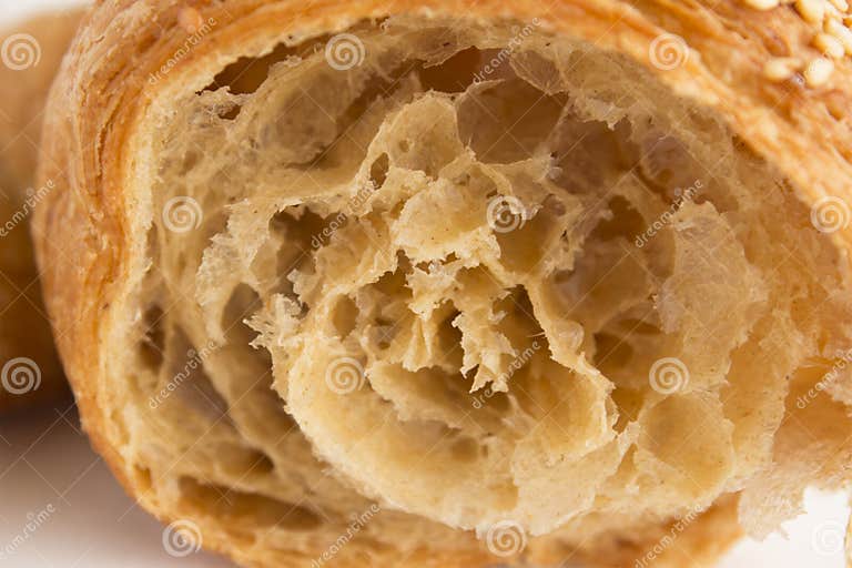 Inside Details of Croissant in Close Up, on Light Background Stock ...