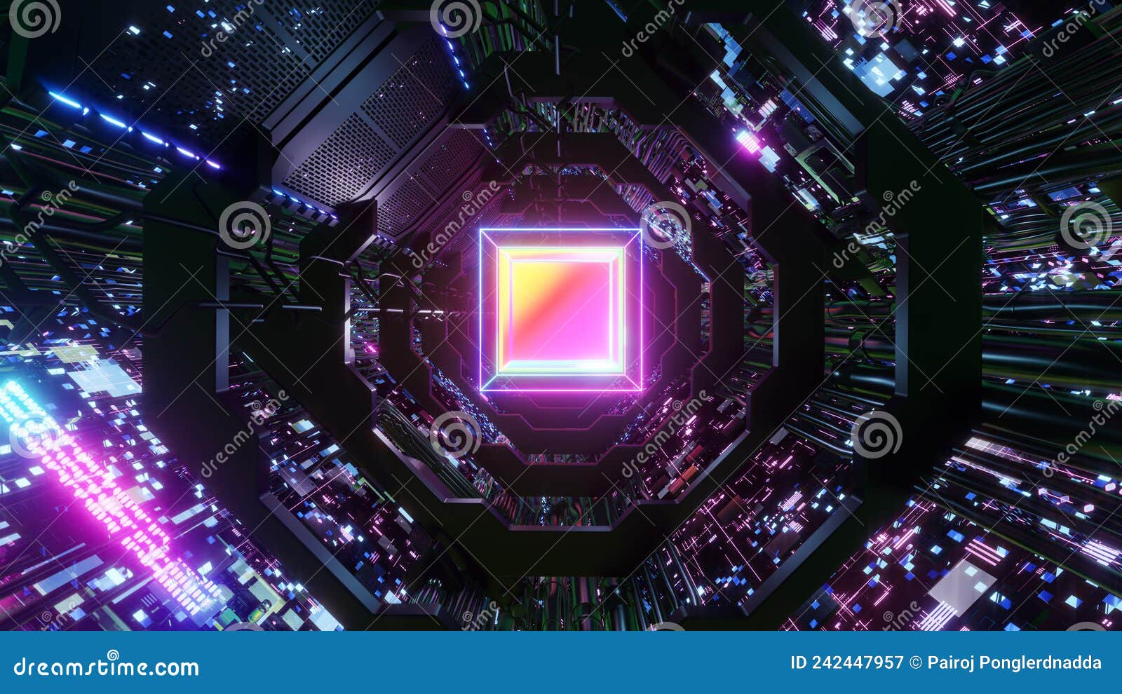 Inside Digital Wiring Network Tunnel Sci-fi Stock Illustration ...