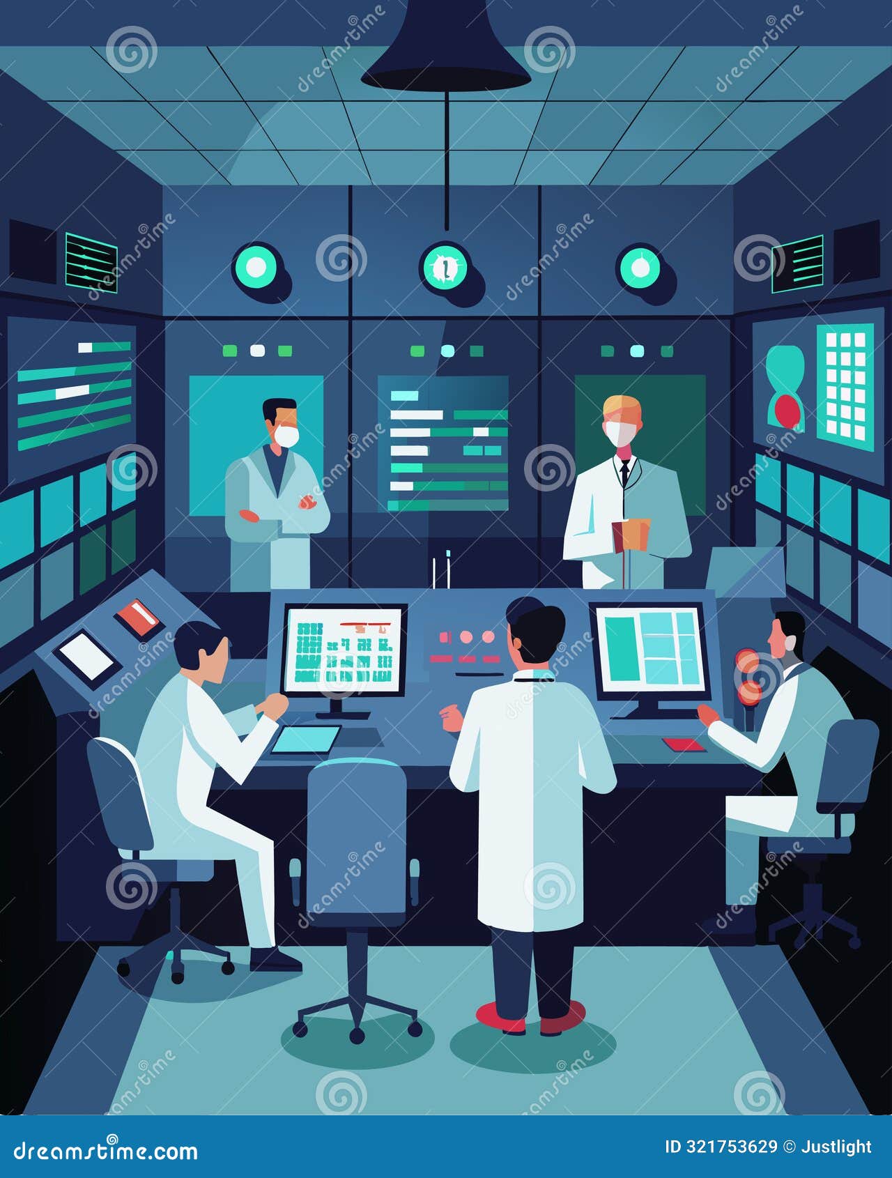 Inside a Dimly Lit Control Room Operators Monitor and Adjust the ...