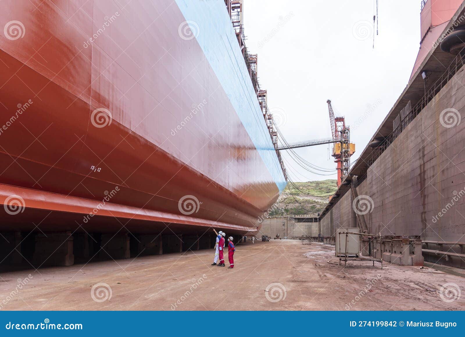 Inside Dry Dock, View on the Bottom Part of the Big Container Ship ...