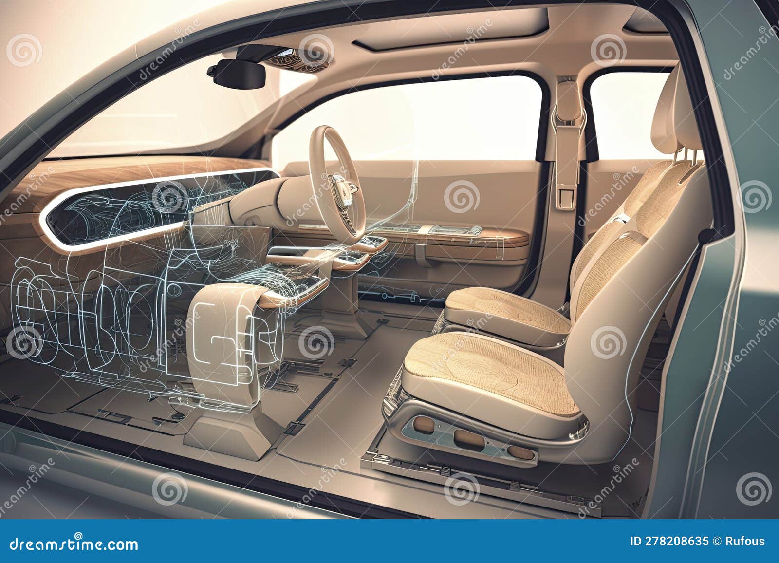 Inside Electric Car.3d Render and Illustration Stock Illustration ...