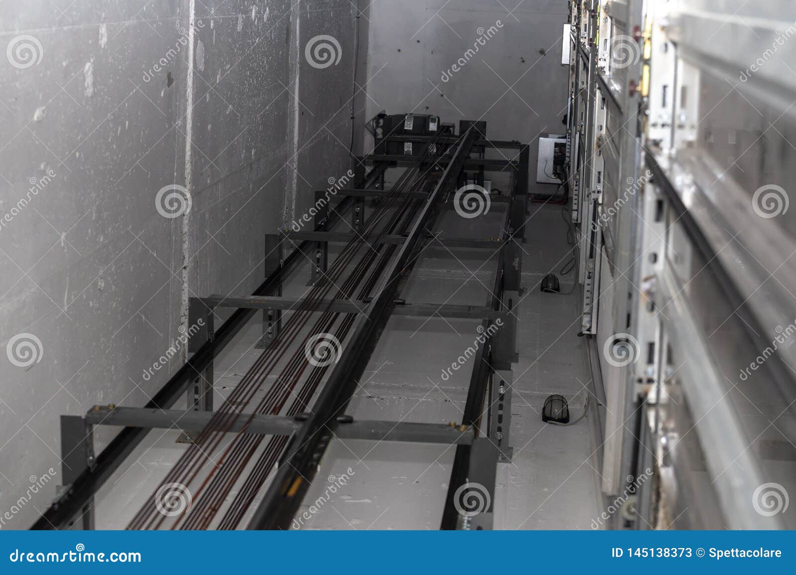 Inside Elevator Shaft and Traction Ropes Stock Image - Image of ...