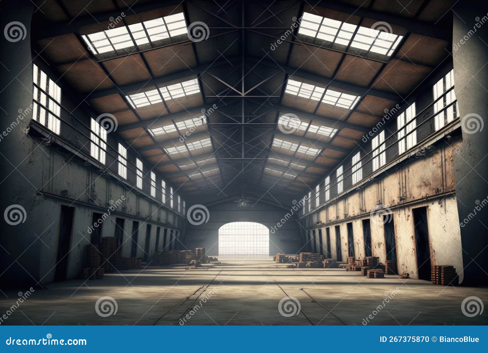 Inside Empty Warehouse or Hangar with Large Structure for Industrial ...