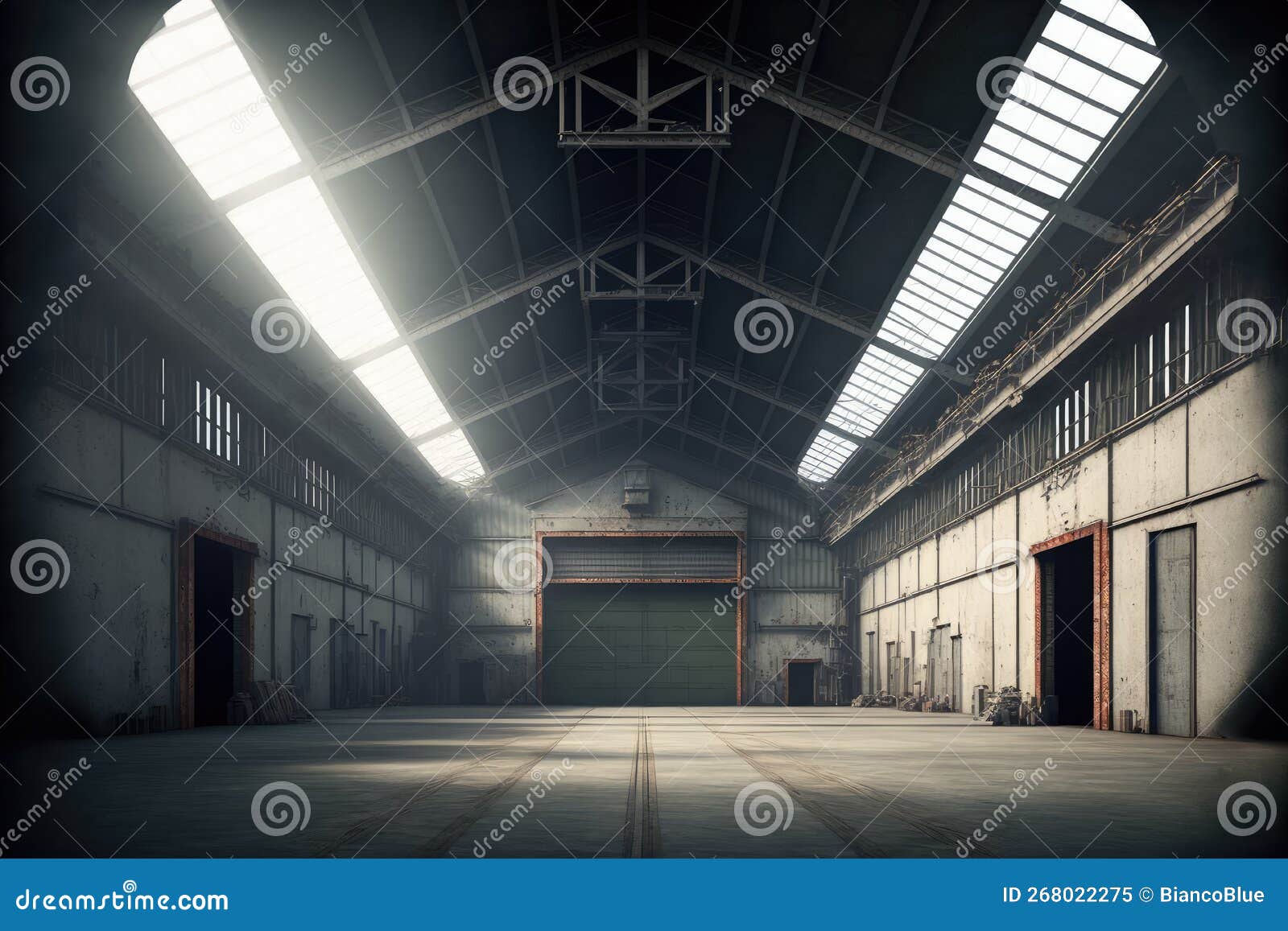 Inside Empty Warehouse or Hangar with Large Structure for Industrial ...
